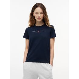 Kurzarmshirt Tommy Jeans "TJW REG US LINEAR SS TEE", Damen, Gr. L (42/44), schwarz night navy, Single Jersey, Obermaterial: 70% Baumwolle, 30% Viskose, bedruckt, regular fit normal, Rundhals, Shirts, Baumwollmischung, regular fit, Logo
