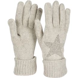 Strickhandschuhe styleBREAKER "Strick Handschuhe mit Strass Stern", Damen, grau (hellgrau meliert), Obermaterial: 65% Polyacryl PAN. 35% Wolle WO., Modisch, Handschuhe