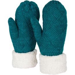 F&auml;ustlinge styleBREAKER "Strickhandschuhe F&auml;ustlinge mit Rauten Muster und Fleece", Damen, blau (petrol), Obermaterial: 100% Polyacryl PAN., Modisch, Handschuhe F&auml;ustlinge