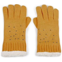 Strickhandschuhe styleBREAKER "Strickhandschuhe mit Strass und Fleece", Damen, gelb (curry), Obermaterial: 65% Polyacryl PAN. 35% Wolle WO., Modisch, Handschuhe