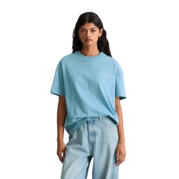 Marc O'Polo T-Shirt MARC O'POLO DENIM "mit R&uuml;ckenprint", Damen, Gr. L, blau dawn, Obermaterial: 100% Baumwolle, bedruckt, Basic, relaxed fit, Rundhals, normaler Saum, Shirts T-Shirt