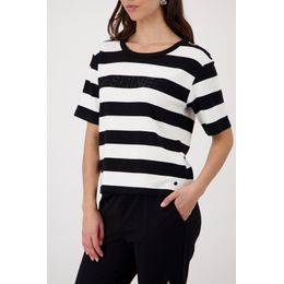 Sweatshirt monari "Sweatshirt Basic Ringel+Schmuck", Damen, Gr. 38, schwarz ger, Web, Obermaterial: 80% Viskose, 15% Polyester, 5% Elasthan, regular fit taillenbedeckt, Rundhals, eingesetzt gerader Abschluss, Sweatshirts Sweatshirt, Regular fit mit Strasssteinen