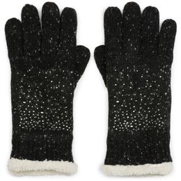 Strickhandschuhe styleBREAKER "Strickhandschuhe mit Strass und Fleece", Damen, schwarz (schwarz meliert), Obermaterial: 65% Polyacryl PAN. 35% Wolle WO., Modisch, Handschuhe