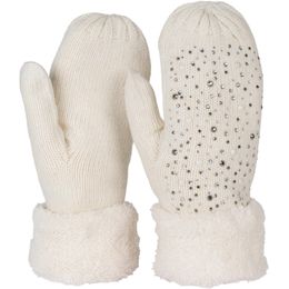 F&auml;ustlinge styleBREAKER "Strickhandschuhe F&auml;ustlinge mit Strass und Perlen", Damen, wei&szlig; (creme, wei&szlig;), 65% Polyacryl PAN. 35% Wolle WO., Modisch, Handschuhe F&auml;ustlinge