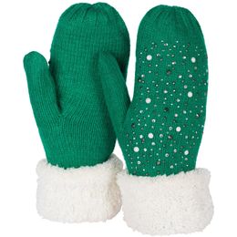 F&auml;ustlinge styleBREAKER "Strickhandschuhe F&auml;ustlinge mit Strass und Perlen", Damen, gr&uuml;n, 65% Polyacryl PAN. 35% Wolle WO., Modisch, Handschuhe F&auml;ustlinge