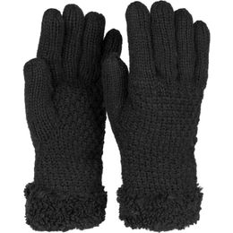 Strickhandschuhe styleBREAKER "Strickhandschuhe mit Perlmuster und Fleece", Damen, schwarz, Obermaterial: 70% Polyacryl PAN. 30% Wolle WO., Modisch, Handschuhe