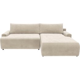 Ecksofa Trendmanufaktur "Prag, Schlafsofa mit Bettkasten, Couch in L-Form, Breite 253 cm", cream, B:253cm H:82cm T:167cm, 92%Polyester, 8%Polyamide, Sofas, Ecksofa, in Cordstoff HYPER, cream, Recamiere rechts