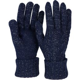 Strickhandschuhe styleBREAKER "Strick Handschuhe mit Zopfmuster und Metallic Faden", Damen, blau (dunkelblau), Obermaterial: 70% Polyacryl PAN. 30% Wolle WO., Modisch, Handschuhe