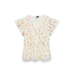 V&eacute;ro Moda R&uuml;schenbluse VERO MODA "VMSIV IVANA CS TOP WVN", Damen, Gr. L, bunt (snow wei&szlig; aop:ivana), Web, Obermaterial: 100% Baumwolle, bedruckt, normal, V-Ausschnitt, Blusen, Baumwolle