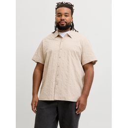 Jack & Jones PlusSize Kurzarmhemd "JORRIVIERA TEXTURE SHIRT SS PLS", Herren, Gr. 4XL, N-Gr, feather gray, Web, Obermaterial: 100% Baumwolle, JACK & JONES PLUSSIZE, unifarben, regular fit normal, gerader Abschluss, Hemden, mit Knopfleiste
