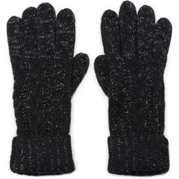 Strickhandschuhe styleBREAKER "Strick Handschuhe mit Zopfmuster und Metallic Faden", Damen, schwarz, Obermaterial: 70% Polyacryl PAN. 30% Wolle WO., Modisch, Handschuhe