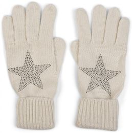 Strickhandschuhe styleBREAKER "Strick Handschuhe mit Strass Stern", Damen, wei&szlig; (creme, wei&szlig;), Obermaterial: 65% Polyacryl PAN. 35% Wolle WO., Modisch, Handschuhe