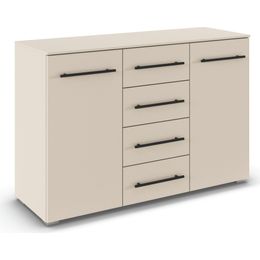 Kombikommode OTTO HOME "Sideboard T&uuml;rkommode Schubladenkommode Kommode RONDO", beige (champagner), B:120cm H:81cm T:42cm, Holzwerkstoff, Sideboards, Kombikommode, mit 4 ger&auml;umigen Schubladen Metallgriff in Schwarz MADE IN GERMANY