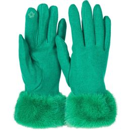 Fleecehandschuhe styleBREAKER "Unifarbene Touchscreen Handschuhe mit Kunstfell", Damen, gr&uuml;n, Obermaterial: 45% Viskose CV. 20% Baumwolle CO. 35% Polyester PES., Handschuhe