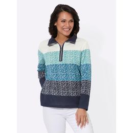 Sweatshirt Casual Looks, Damen, Gr. 42, blau (topas, marine), 100% Baumwolle, gemustert, gestreift, mehrfarbig, Sweatshirts Sweatshirt
