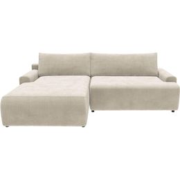 Ecksofa Trendmanufaktur "Prag, Schlafsofa mit Bettkasten, Couch in L-Form, Breite 253 cm", cream, B:253cm H:82cm T:167cm, 92%Polyester, 8%Polyamide, Sofas, Ecksofa, in Cordstoff HYPER, cream, Recamiere links