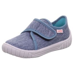 Hausschuh Superfit "BILL, WMS: mittel", M&auml;dchen, Gr. 25, jeansblau, Baumwolle, meliert, Schuhe Hausschuh, Kindergartenschuh mit Klettverschluss, Gr&ouml;&szlig;enschablone zum Download