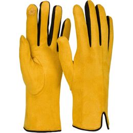 Fleecehandschuhe styleBREAKER "Touchscreen Handschuhe Kontrast", Damen, gelb (curry), Obermaterial: 10% Elasthan EL. 90% Polyester PES., Modisch, Handschuhe