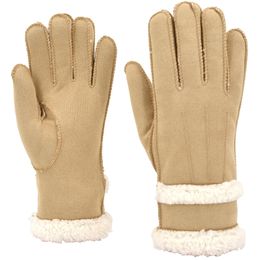 Fleecehandschuhe styleBREAKER "Handschuhe Wildleder Optik mit Teddyfleece", Damen, beige, Obermaterial: 5% Elasthan EL. 95% Polyester PES., Modisch, Handschuhe