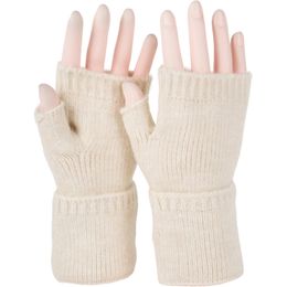 Strickhandschuhe styleBREAKER "Fingerlose Strickhandschuhe Einfarbig", Damen, beige, Obermaterial: 100% Polyacryl PAN., Modisch, Handschuhe