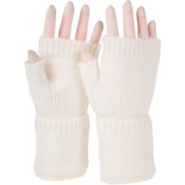 Strickhandschuhe styleBREAKER "Fingerlose Strickhandschuhe Einfarbig", Damen, wei&szlig; (creme), Obermaterial: 100% Polyacryl PAN., Modisch, Handschuhe