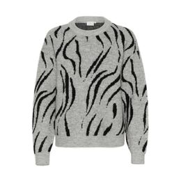 Strickpullover Kaffe "Strickpullover KAbillie", Damen, Gr. M, grau (grau melange, schwarz), Obermaterial: 35% Polyester PES. 32% Polyacryl PAN. 17% Wolle mw. 12% Nylon NY. 4% Elasthan EL., Pullover Strickpullover