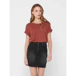 T-Shirt Only "ONLMOSTER &ndash; Kurzarmshirt mit Aufschlag und klassischem Look", Damen, Gr. L, braun (henna), Jersey, Obermaterial: 75% Viskose, 20% Polyester, 5% Elasthan, unifarben, regular fit normal, Rundhals, mit Aufschlag, Shirts T-Shirt, Viskosemischung, regular fit