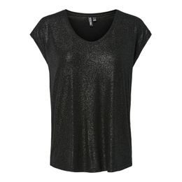 Kurzarmshirt Pieces "PCALICE SS GLITTER TEE JRS NOOS BC", Damen, Gr. L, schwarz detail:glitter silber, Jersey, Obermaterial: 95% Viskose, 5% Elasthan, regular fit normal, tiefer Rundhals, Shirts, Viskosemischung, loose fit