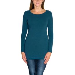 Langarmshirt ALKATO "Damenshirt Alkato Damen Langarm Longshirt Langarmshirt", Damen, Gr. L, blau (petrolgr&uuml;n), Obermaterial: 92% Baumwolle CO. 8% Elasthan EL., Shirts Langarmshirt