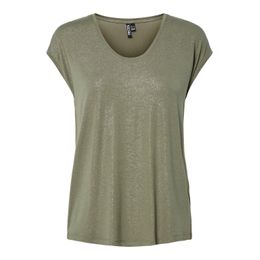 Kurzarmshirt Pieces "PCALICE SS GLITTER TEE JRS NOOS BC", Damen, Gr. L, deep lichen gr&uuml;n detail:glitter silber, Jersey, Obermaterial: 95% Viskose, 5% Elasthan, regular fit normal, tiefer Rundhals, Shirts, Viskosemischung, loose fit
