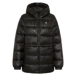 Steppmantel Calvin Klein Jeans, Damen, Gr. L, schwarz, Web, Obermaterial: 100% Polyester, unifarben, regular fit ca. Mitte Oberschenkel, hoch geschlossener Ausschnitt, B&uuml;ndchen mit Gummizug, M&auml;ntel Steppmantel, Regular Fit, warm wattiert, Logoschriftzug auf der Kapuze