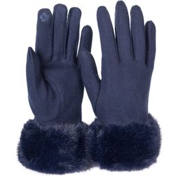 Fleecehandschuhe styleBREAKER "Unifarbene Touchscreen Handschuhe mit Kunstfell", Damen, blau (dunkelblau), Obermaterial: 45% Viskose CV. 20% Baumwolle CO. 35% Polyester PES., Handschuhe