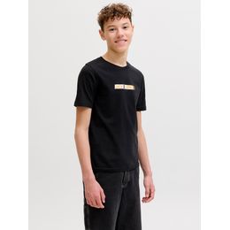 Jack & Jones T-Shirt JACK & JONES JUNIOR "JJMUNK TEE SS CREW NECK SN JNR", Jungen, Gr. 128, schwarz, Single Jersey, Obermaterial: 100% Baumwolle, bedruckt, regular fit normal, Rundhals, Shirts T-Shirt, Baumwolle, regular fit