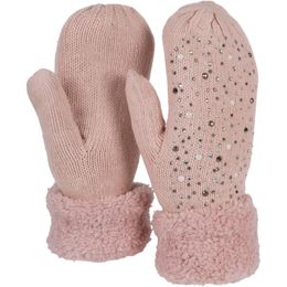 F&auml;ustlinge styleBREAKER "Strickhandschuhe F&auml;ustlinge mit Strass und Perlen", Damen, rosa (altrose), 65% Polyacryl PAN. 35% Wolle WO., Modisch, Handschuhe F&auml;ustlinge