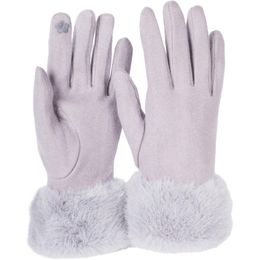 Fleecehandschuhe styleBREAKER "Unifarbene Touchscreen Handschuhe mit Kunstfell", Damen, grau, Obermaterial: 45% Viskose CV. 20% Baumwolle CO. 35% Polyester PES., Handschuhe