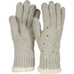 Strickhandschuhe styleBREAKER "Strickhandschuhe mit Schneeflocke, Strass und Fleece", Damen, grau (hellgrau), Obermaterial: 65% Polyacryl PAN. 35% Wolle WO., Modisch, Handschuhe