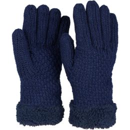 Strickhandschuhe styleBREAKER "Strickhandschuhe mit Perlmuster und Fleece", Damen, blau (dunkelblau), Obermaterial: 70% Polyacryl PAN. 30% Wolle WO., Modisch, Handschuhe