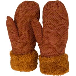 F&auml;ustlinge styleBREAKER "Strickhandschuhe F&auml;ustlinge mit Rauten Muster und Fleece", Damen, braun (cognac), Obermaterial: 100% Polyacryl PAN., Modisch, Handschuhe F&auml;ustlinge