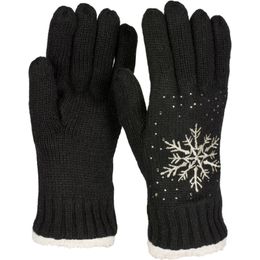 Strickhandschuhe styleBREAKER "Strickhandschuhe mit Schneeflocke, Strass und Fleece", Damen, schwarz, Obermaterial: 65% Polyacryl PAN. 35% Wolle WO., Modisch, Handschuhe