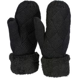 F&auml;ustlinge styleBREAKER "Strickhandschuhe F&auml;ustlinge mit Rauten Muster und Fleece", Damen, schwarz, Obermaterial: 100% Polyacryl PAN., Modisch, Handschuhe F&auml;ustlinge