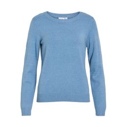 Rundhalspullover Vila "VIRIL O-NECK L/S KNIT TOP - NOOS", Damen, Gr. L, blau shadow detail:schwarz melange, Feinstrick, Obermaterial: 50% Viskose, 27% Nylon, 23% Polyester, meliert, regular fit normal, Rundhals, Rippb&uuml;ndchen, Pullover Rundhalspullover, Viskosemischung, regular fit