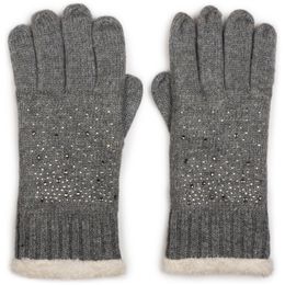 Strickhandschuhe styleBREAKER "Strickhandschuhe mit Strass und Fleece", Damen, grau, Obermaterial: 65% Polyacryl PAN. 35% Wolle WO., Modisch, Handschuhe