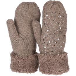 F&auml;ustlinge styleBREAKER "Strickhandschuhe F&auml;ustlinge mit Strass und Perlen", Damen, braun, 65% Polyacryl PAN. 35% Wolle WO., Modisch, Handschuhe F&auml;ustlinge