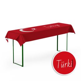 Tischdecke Biertisch "T&uuml;rkei" personalisierbar | mit Wunschtext | Biertischdecke waschbar | Werbeartikel f&uuml;r WM & EM | Eventausstattung gestalten