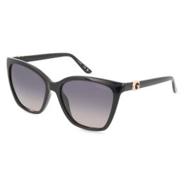 Guess GU00191 | Damen-Sonnenbrille | Fassung: Vollrand, Quadratisch, Kunststoff, Schwarz Gl&auml;nzend | Glasfarbe: Grau Verlaufend