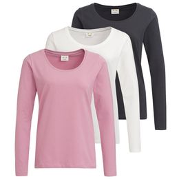 Gina 3 Damen Langarmshirts in Unifarben