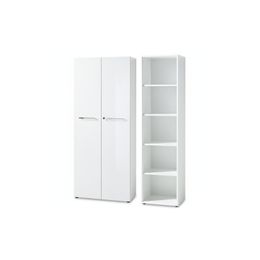 Aktenschrank Set 2-teilig MUENCHEN Wei&szlig; 5 Ordnerh&ouml;hen Schrank & Regal Glasfront Soft-Close B&uuml;rowand Made in Germany KADIMA DESIGN