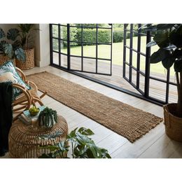 Teppich-L&auml;ufer Flachgewebe ERME Boucl&eacute; Natur Jute 60x230 cm Braun Flurl&auml;ufer K&uuml;chenl&auml;ufer nat&uuml;rlich puristisch zeitlos KADIMA DESIGN