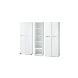 Aktenschrank Set 3-teilig Schrankwand Wei&szlig; 5 Ordnerh&ouml;hen 2 Schrank Abschlie&szlig;bar & Regal Glasfront Soft-Close Serie MUENCHEN KADIMA DESIGN