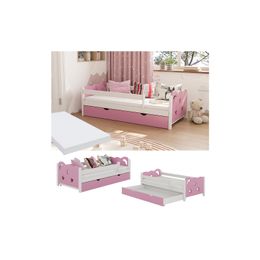 Vitalispa Kinderbett Einzelbett Juniorbett Jessica Wei&szlig; Pink 160x80 cm Matratze modern Kinderzimmer Bett Bettschublade Rausfallschutz